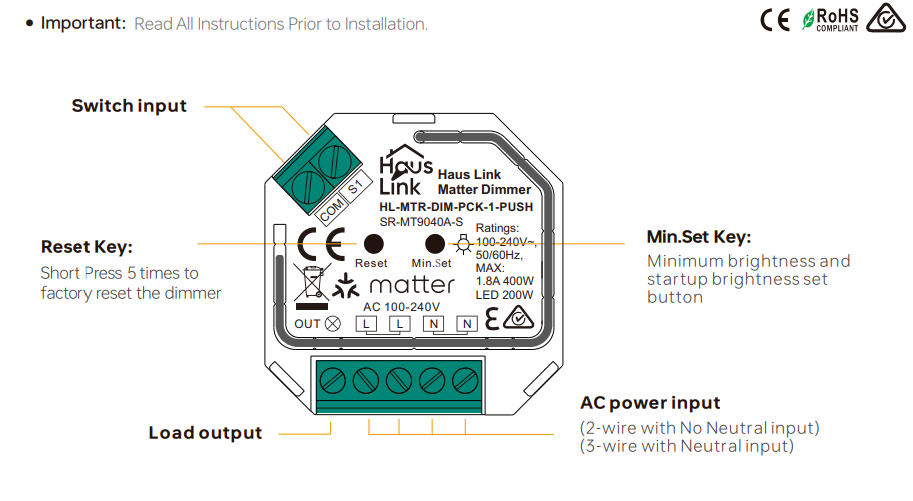 HausLink Matter Dimmer - Push - Smart Guys Australia